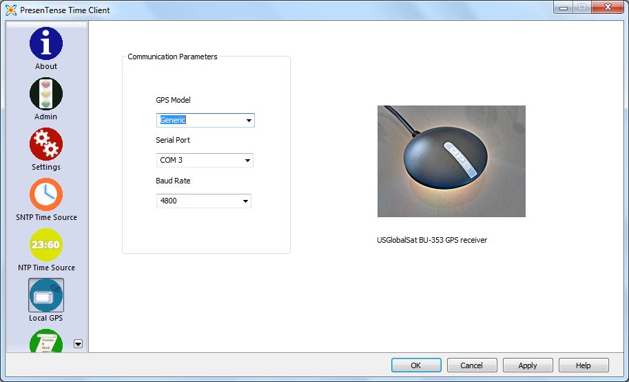 Windows Time Client: Local GPS Tab