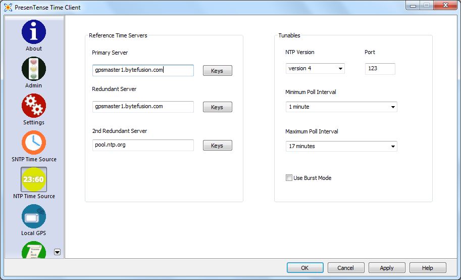 Windows Time Client: NTP Time Source Tab